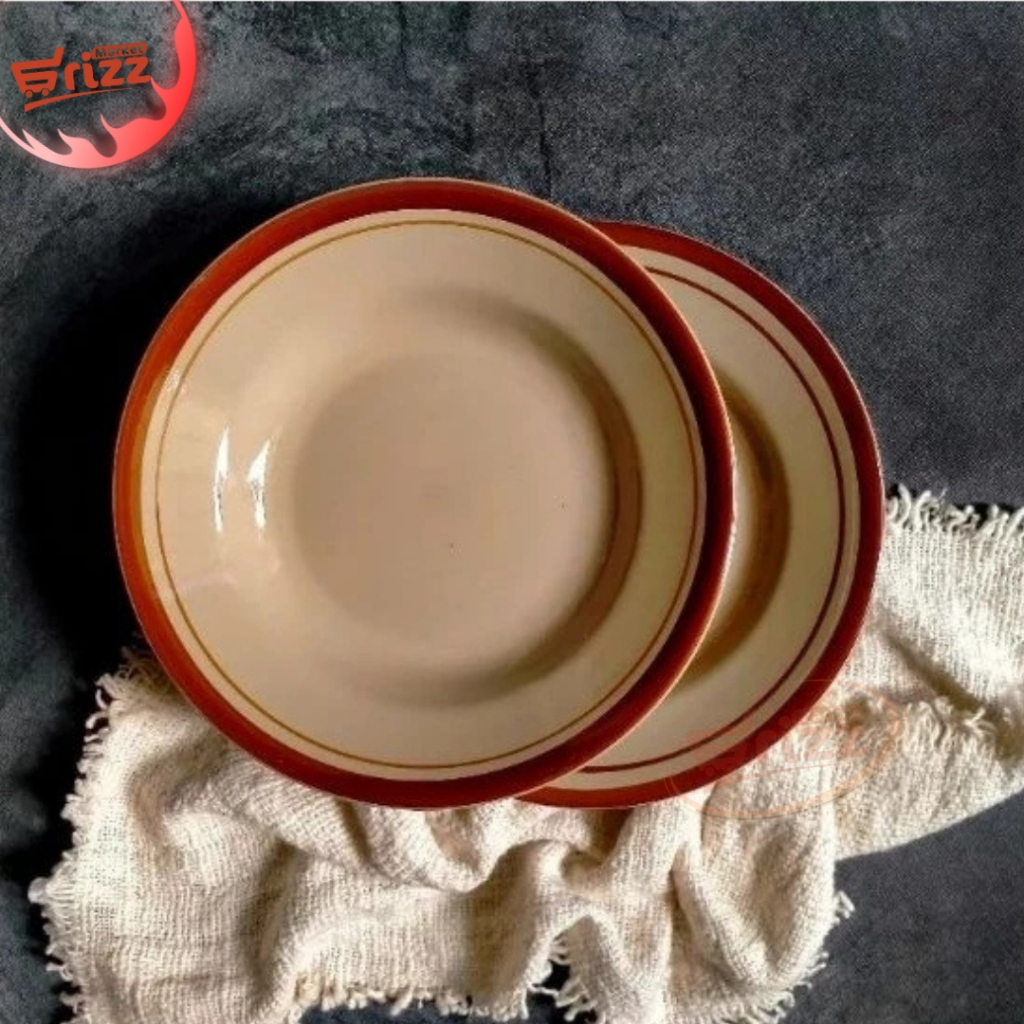 Jual PIRING KERAMIK LIST COKLAT, BIRU HIJAU (6 BIJI) | PIRING KERAMIK ...