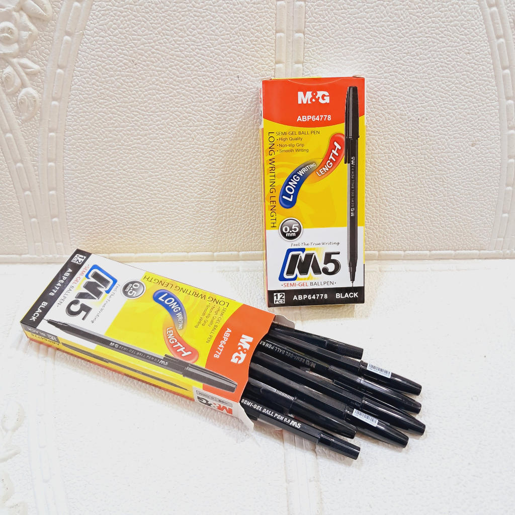 Jual Pulpen M&G M5 Semi-Gel Ball Pen Tinta Hitam 0.5 mm Isi 12 pcs ...