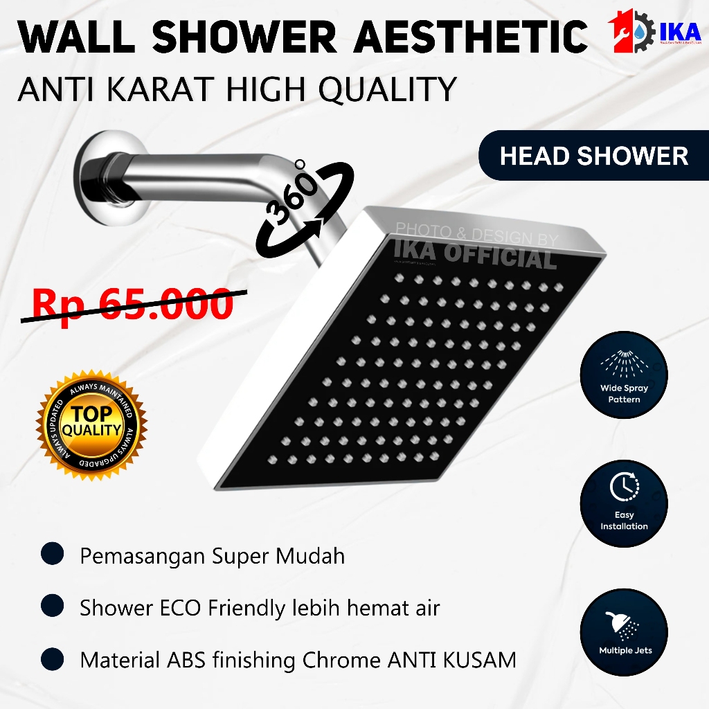 Jual Wall Shower Kepala Sower Tanam Tembok Hitam Black / Homeneeds ...