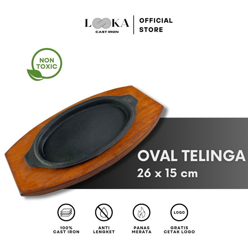 Jual Looka Cast Iron Hot Plate / Piring Steak Oval Telinga 26 x 15 cm ...