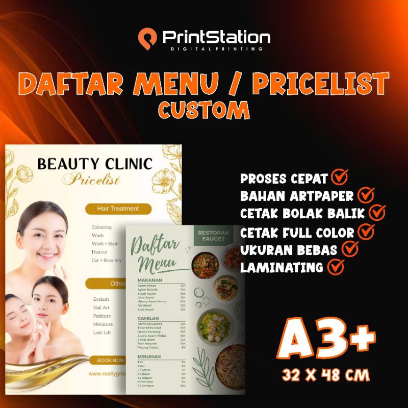 Jual PRICE LIST PRODUK / DAFTAR MENU DESAIN CUSTOM UKURAN A3+ PLUS ...