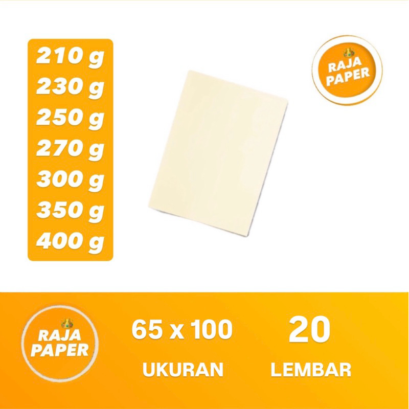 Jual Kertas Ivory Ukuran PLANO 65 Cm x 100 Cm 20 Lembar 210 230 250 270 ...