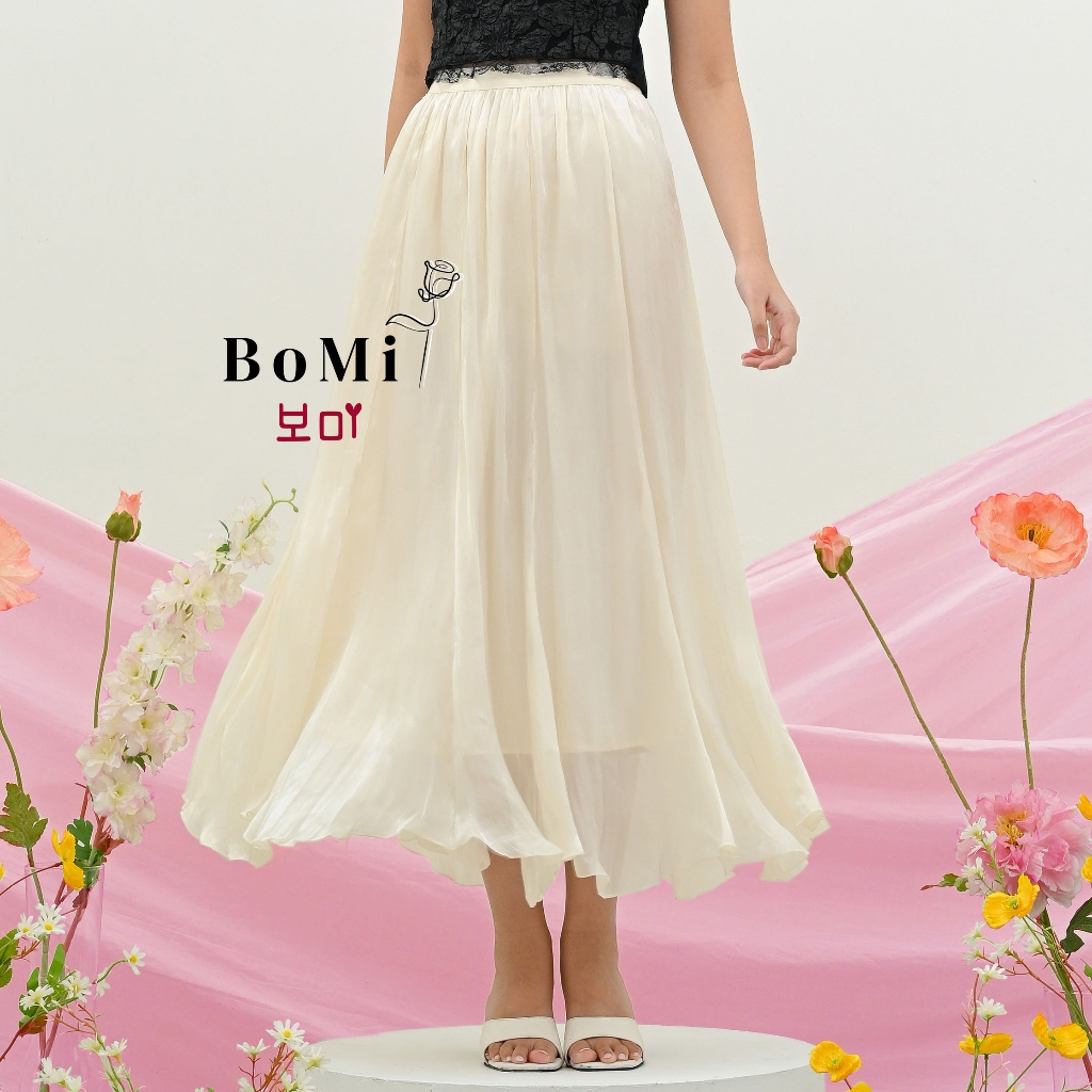 Jual BOMI - 헤라 HERA SKIRT | Korean Maxi Silk Skirt Rok Plisket Shimmer ...