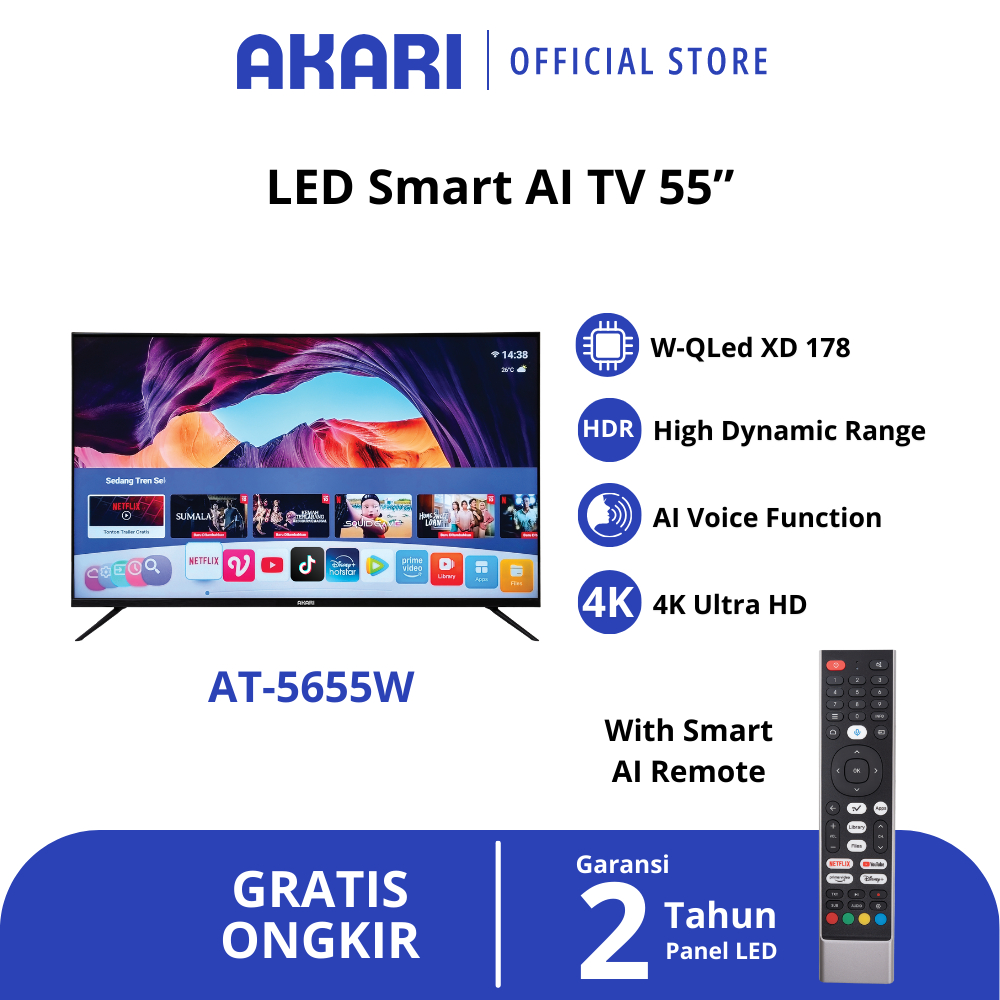 Jual [ NEW ] AKARI Smart AI TV 55 inch UHD 4K Voice Command AT-5655W ...