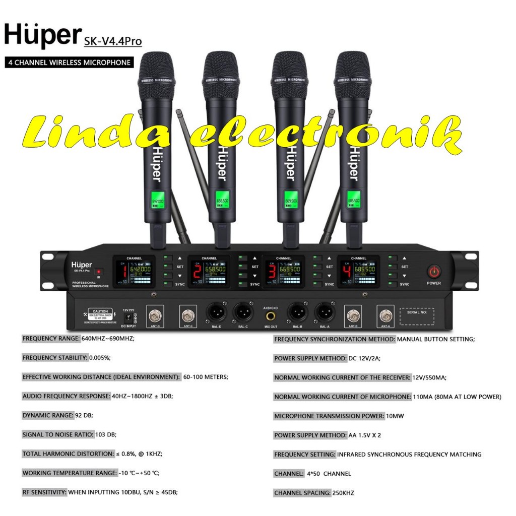 Jual mic wireless huper sk v4 4pro / skv4 4 pro / skv44pro 4 mic handheld free koper original ...