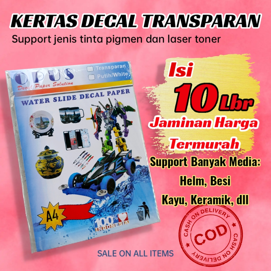 Jual Kertas water slide decal transparan A4 Isi 10 Lembar, kertas ...