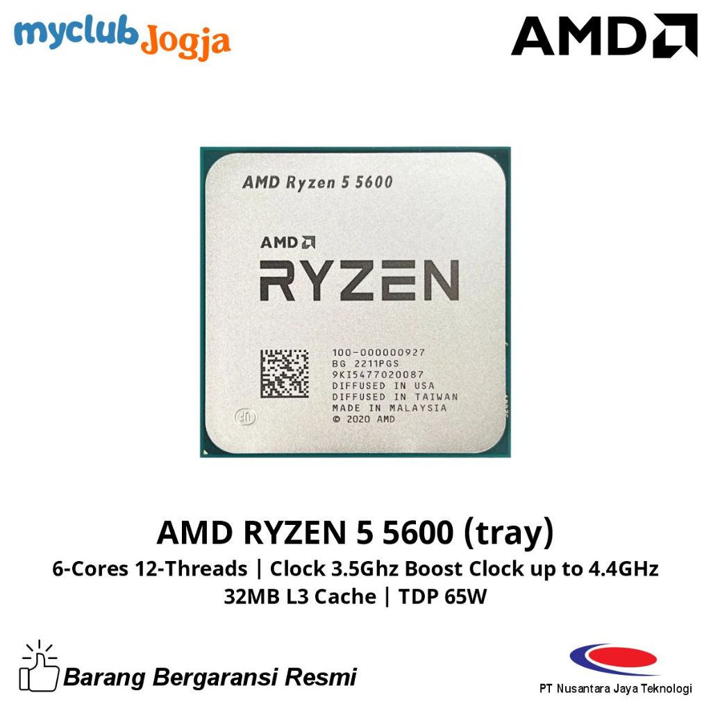 Jual AMD RYZEN 5 5600 Tray Soket AM4 6-Cores 12-Threads | 3.6GHz up to ...