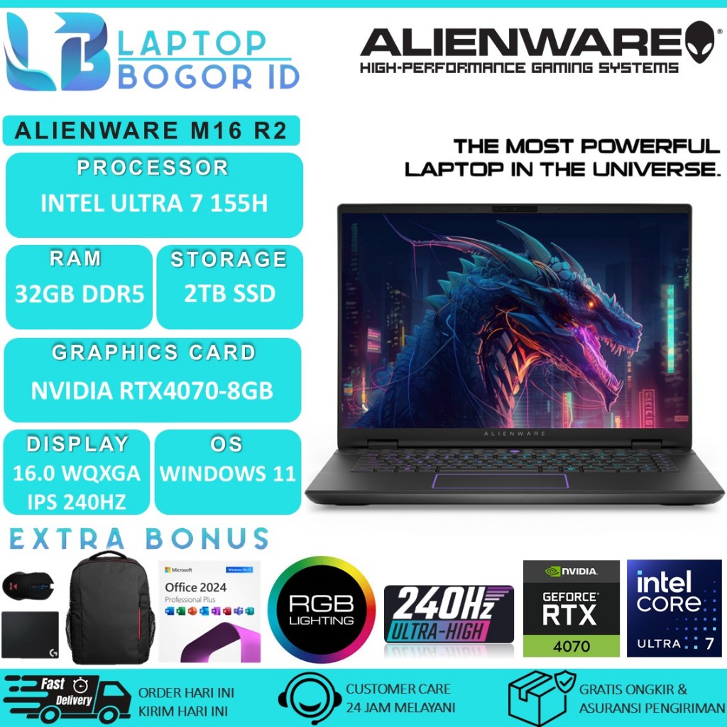 Jual Laptop gaming ALIENWARE M16 R2 Intel Ultra 7 155H RTX4070 32GB ...