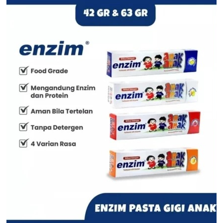 Jual ENZIM Pasta gigi anak tanpa detergen 42gr&63G#ODOL Enzim#Enzim ...