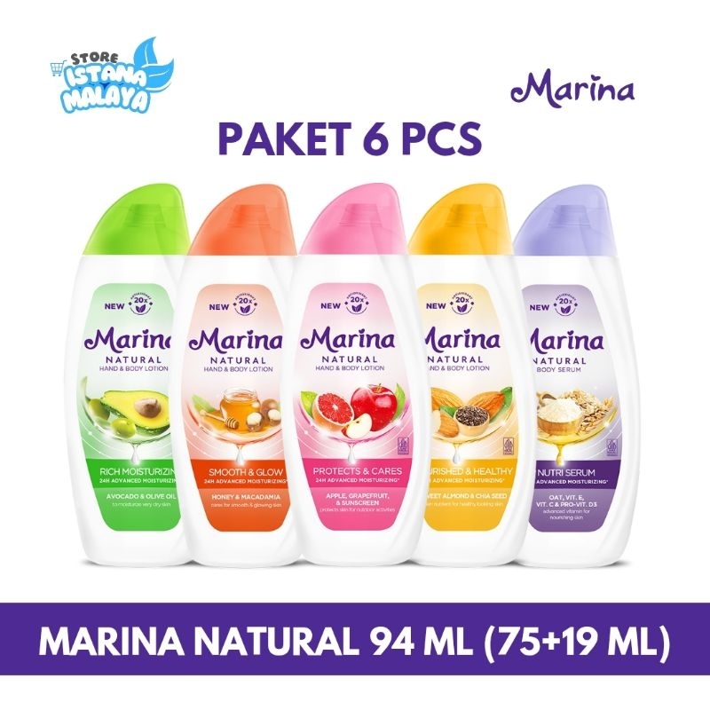 Jual [6 PCS] Marina Natural Hand Body Lotion 94 ml | Shopee Indonesia