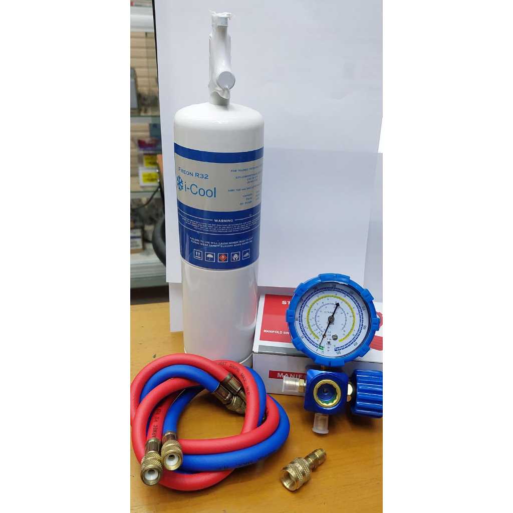 Jual Paket isi pendingin rumah AC R32 lengkap manifold selang adaptor ...