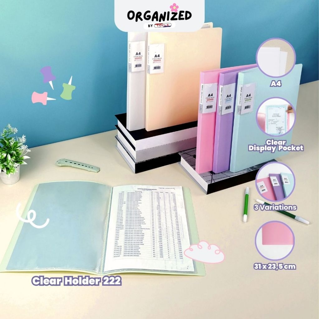 Jual Topla Clear holder book map dokumen fiile folder sekolahan ukuran A4 warna pastel isi 20 40 ...
