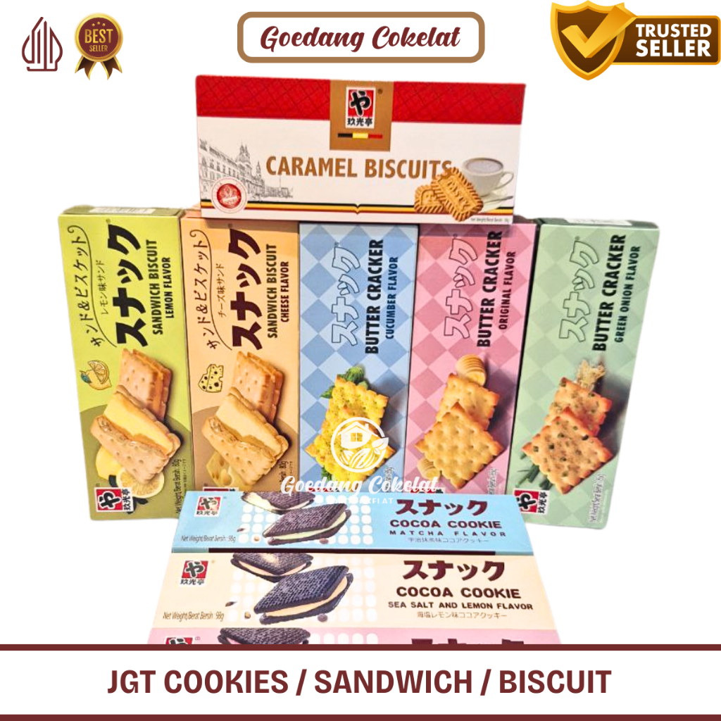Jual JGT Biskuit Sancdich Cocoa Cookies / Caramel Biscuits Butter Crackers 98gr / 85g | Shopee ...