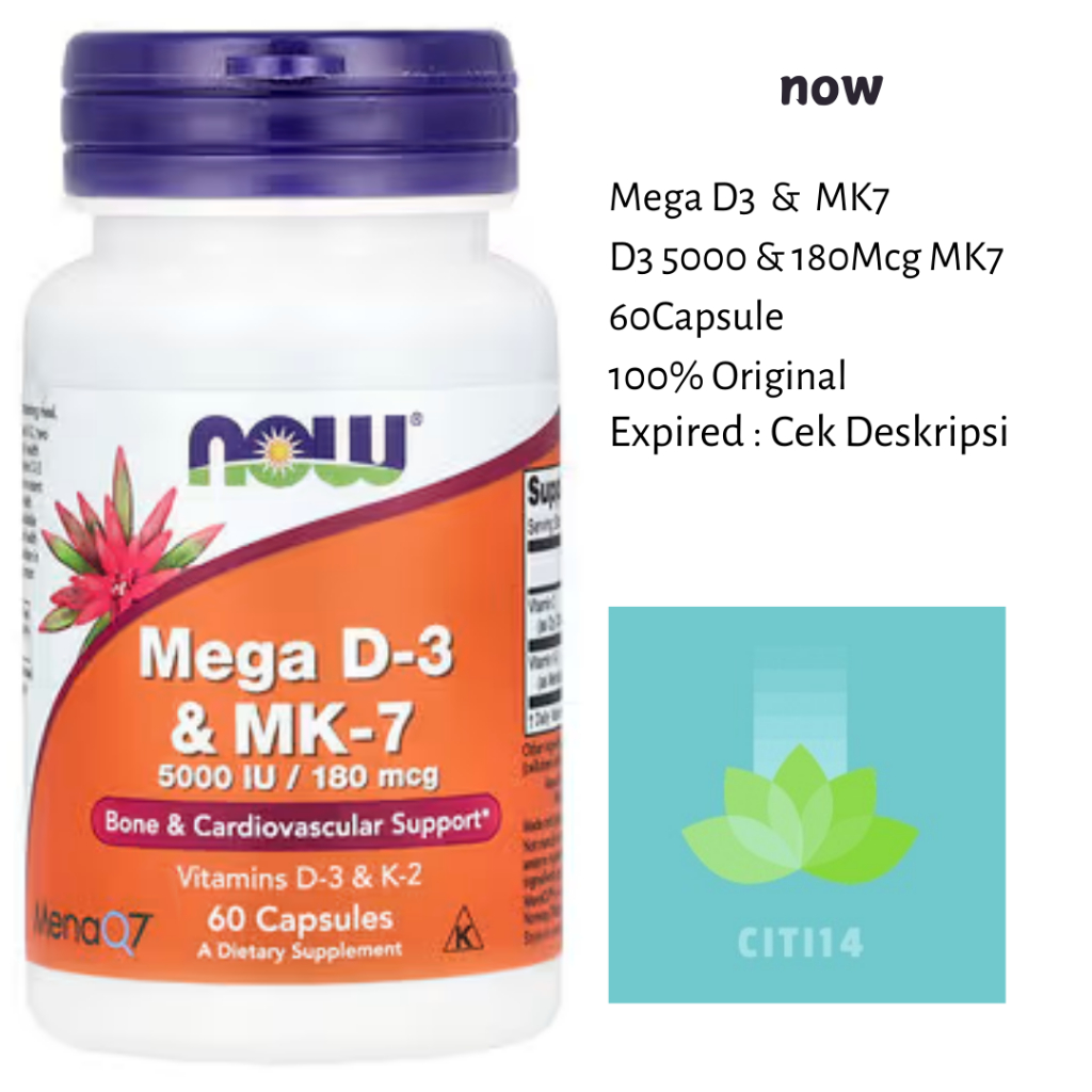 Jual Now Foods Mega D3 MK7 5000 iu / 180 mcg Vitamin D3 K2 MK7 60Caps | Shopee Indonesia
