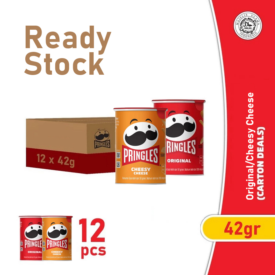 Jual Pringles Original/Cheesy Cheese Carton Deal 42gr 12 pcs READY ...