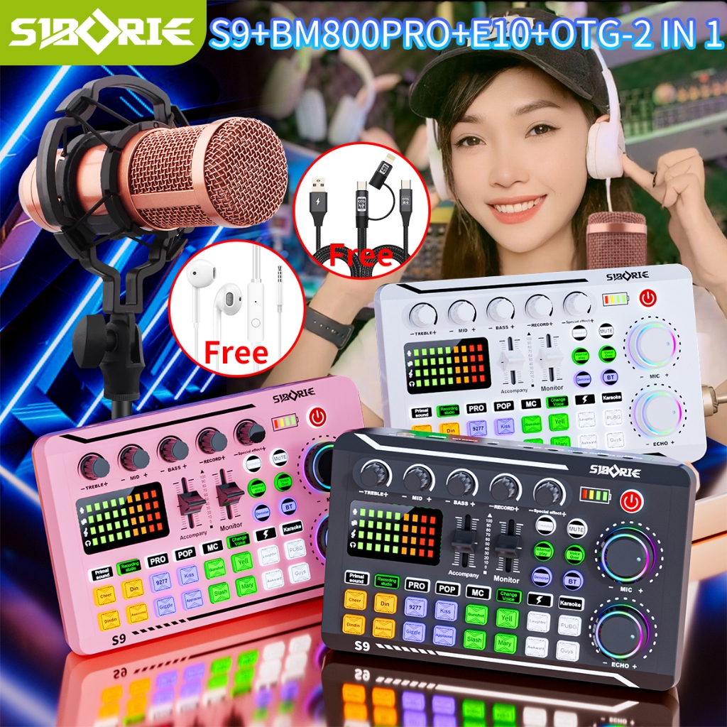 Jual Siborie S9 soundcard BM800pro Mic OTG-2 IN 1 Paket Komplit Sound ...