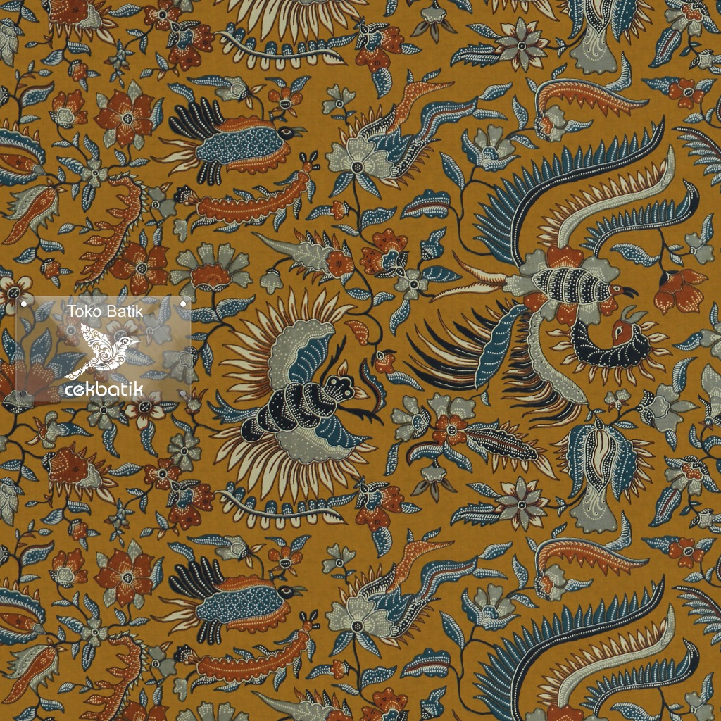 Jual kain batik - Motif Bunga Burung Oriental Warna Dasar Unik(Kuning ...