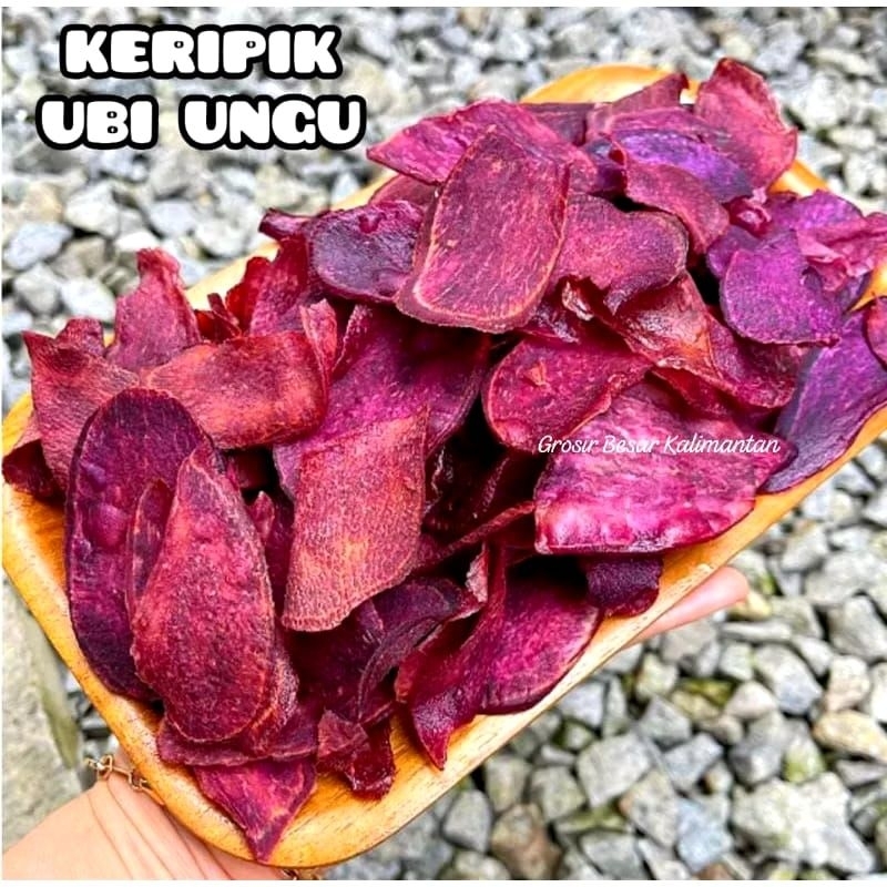 Jual 250 gram Keripik ubi ungu keripik telo kerupuk singkong yg renyah dan gurih. | Shopee Indonesia