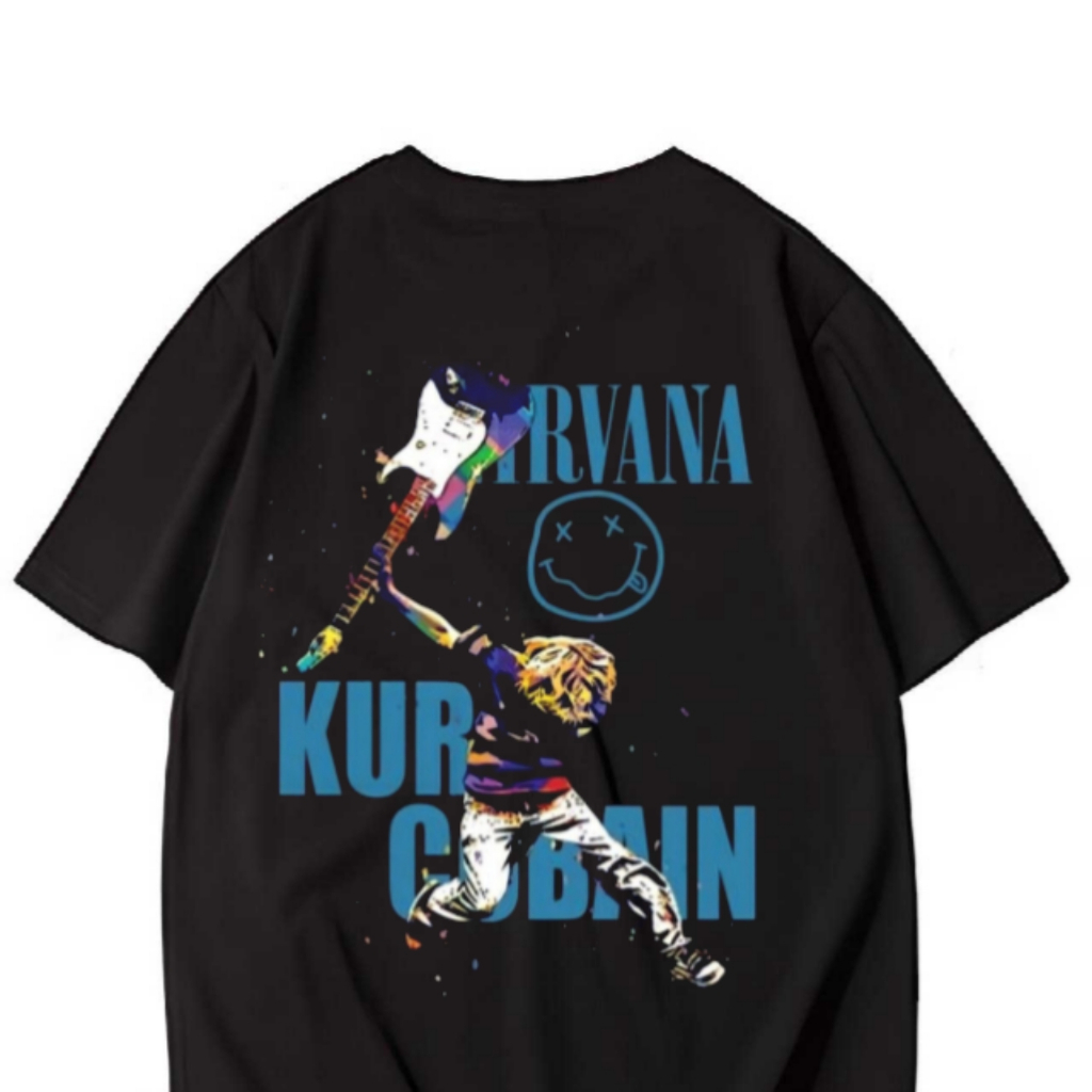 Jual Kaos Distro BAND NIRVANA KURT WITH GUITAR Pink Hitam Merah Putih ...