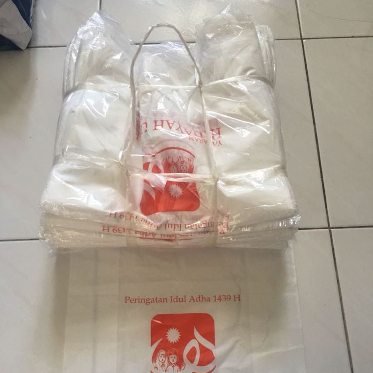 Jual Custom Sablon Kresek Uk 21 x 40 x 02 Putih Idul Adha Custom Desain ...