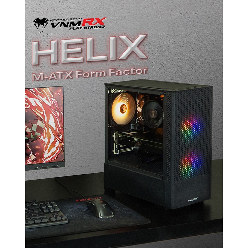 Jual Casing VenomRX HELIX - 2x Fan Fixed RGB, Tempered Glass, mATX, No ...