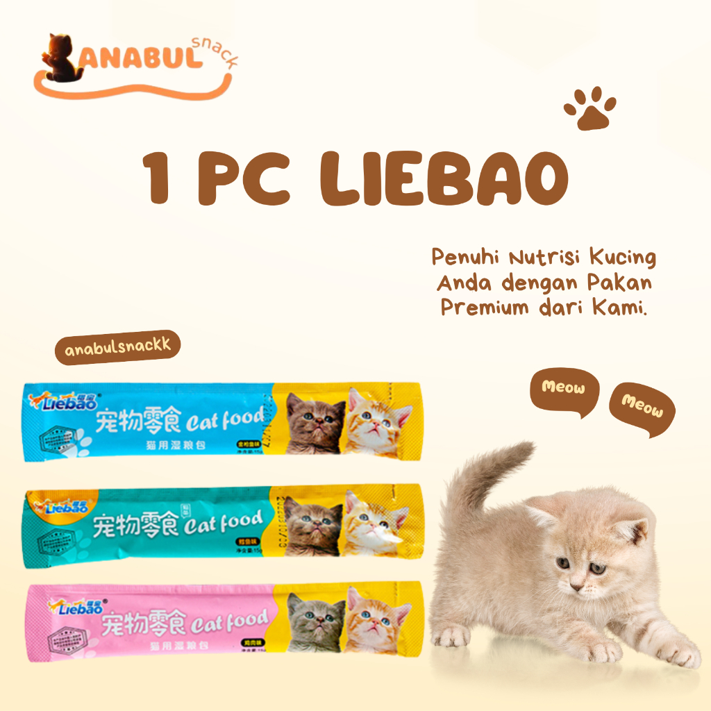 Jual 1 PC Liebao snack kucing 15 gram 3 varian rasa import dari china ...