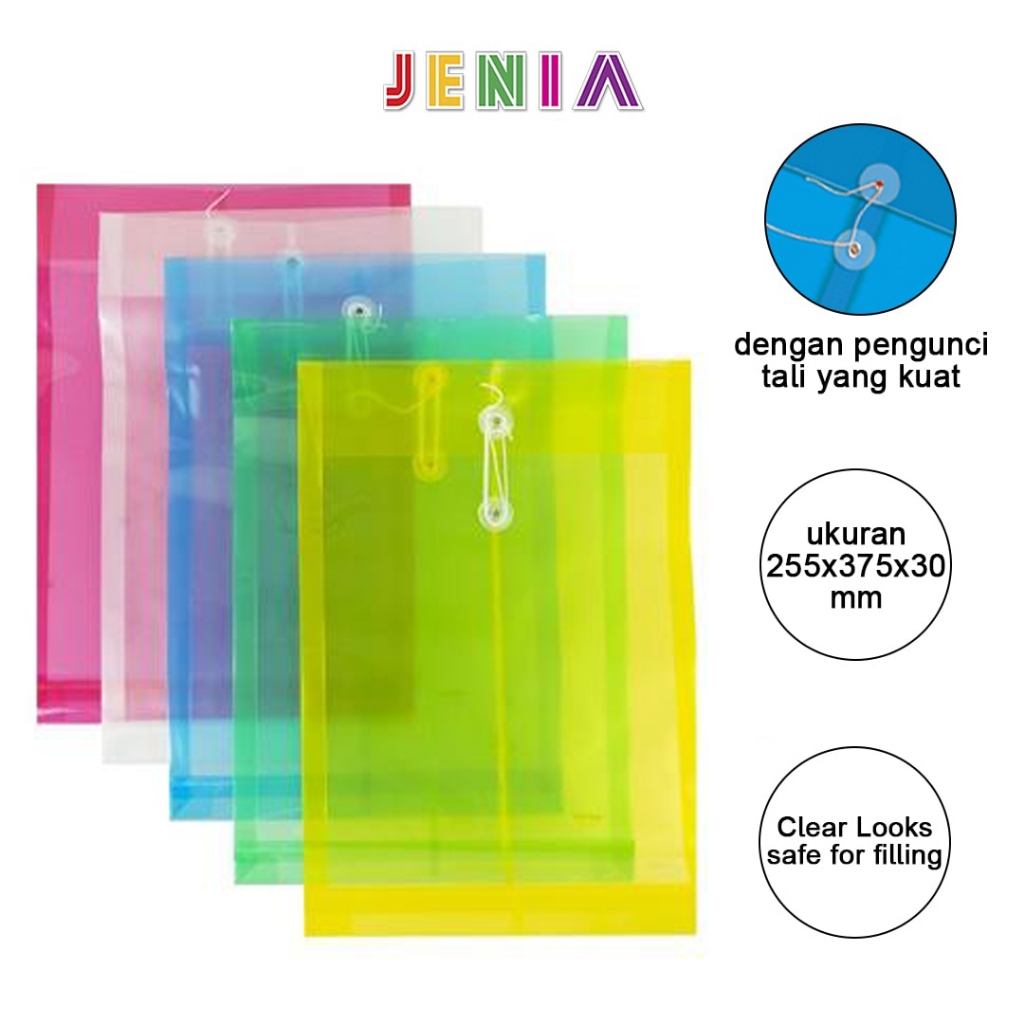 Jual Map Plastik Tali Punggung Jenia Folio Transparan Data Bag F4 File Document | Shopee Indonesia