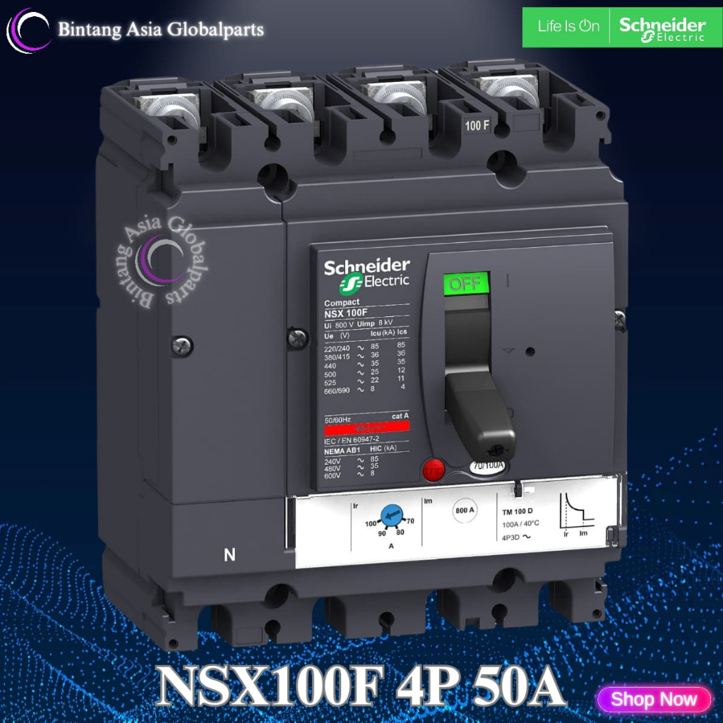 Jual MCCB 4 Phase 50 Ampere Schneider LV429643 Original / MCCB 4p 50a 36kA NSX100F / Breaker 4 ...