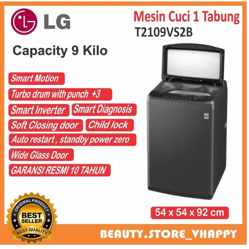 Jual Mesin Cuci 1 Tabung Lg Smart Inverter T2109VS2B 9 kilo Garansi ...