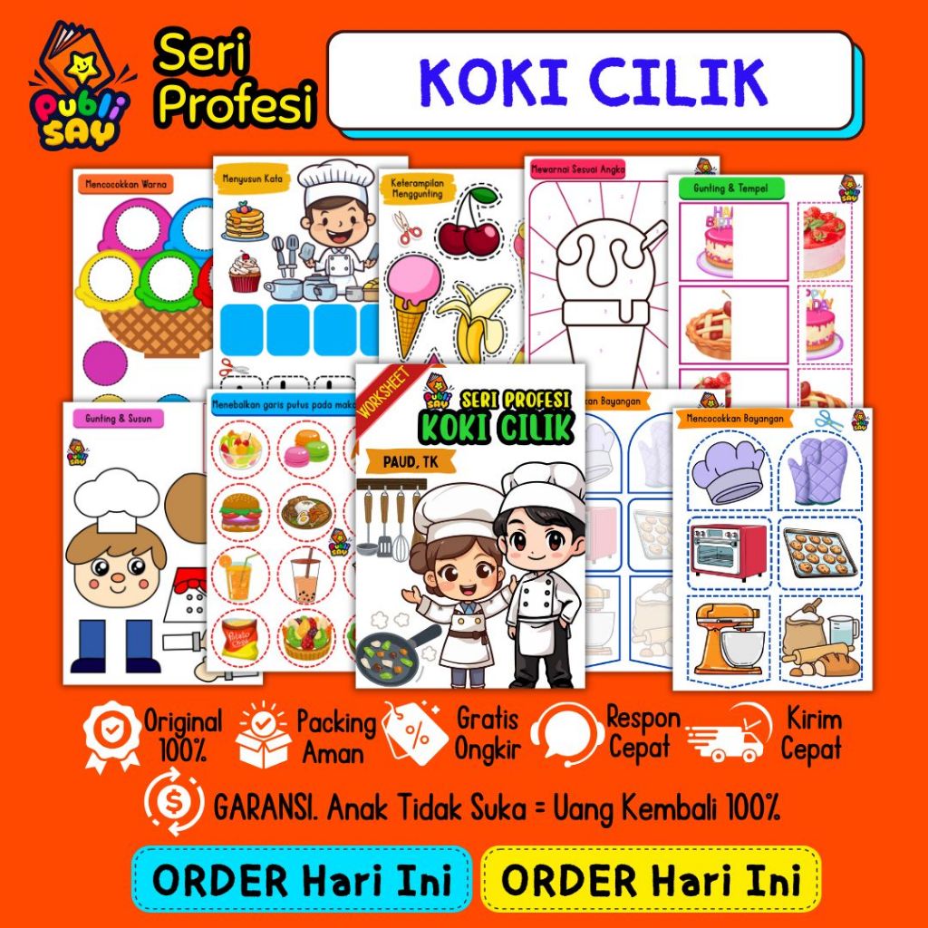 Jual PubliSAY Worksheet Buku Belajar Anak Tema Profesi KOKI Balita Paud ...