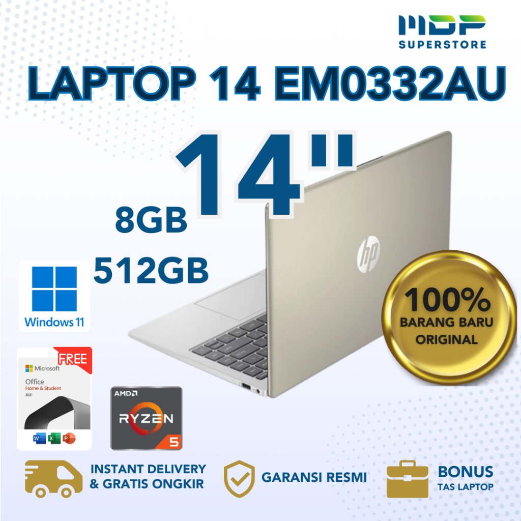 Jual HP Laptop 14 EM0332AU AMD Ryzen 3 7320U 8GB 512GB SSD 14" FHD IPS ...