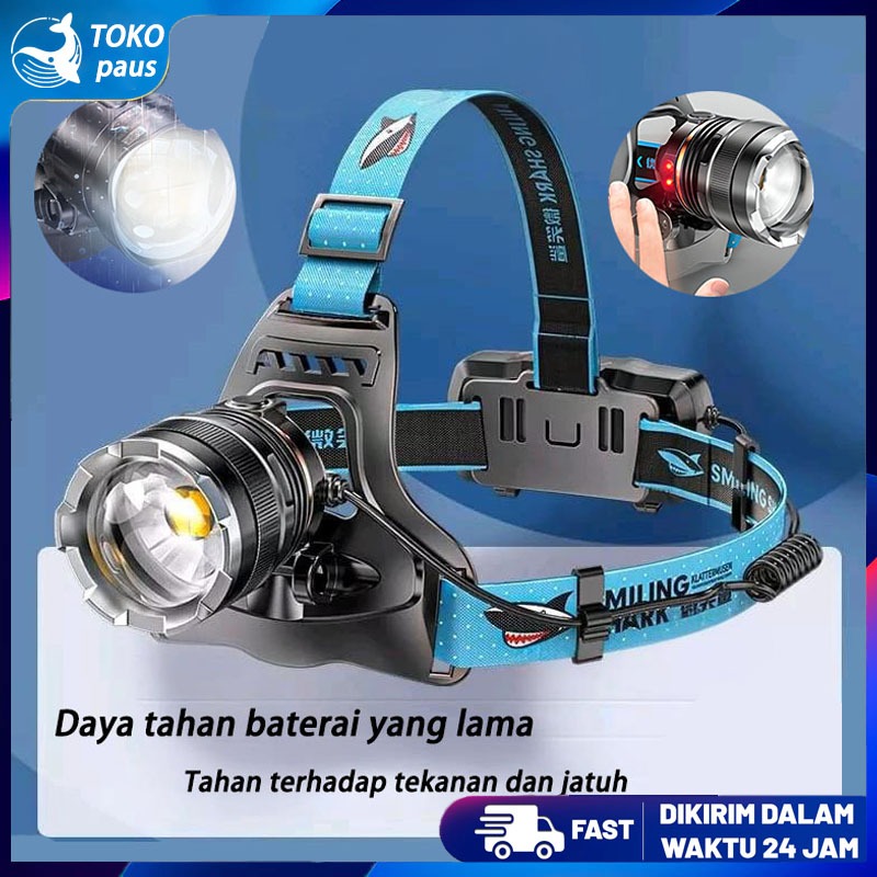 Jual SENTER KEPALA LED SMILING SHARK K225B - BISA ZOOM - BISA SENSOR ...
