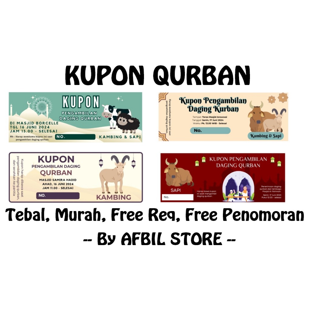Jual Custom Kupon Qurban Idul Adha Kambing Sapi Domba / Kupon Panitia Idul Adha / Tiket ...