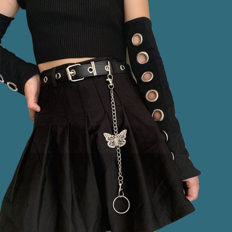 Jual Rok harajuku punk terbaru dengan sabuk dan pin rantai kupu2 ...