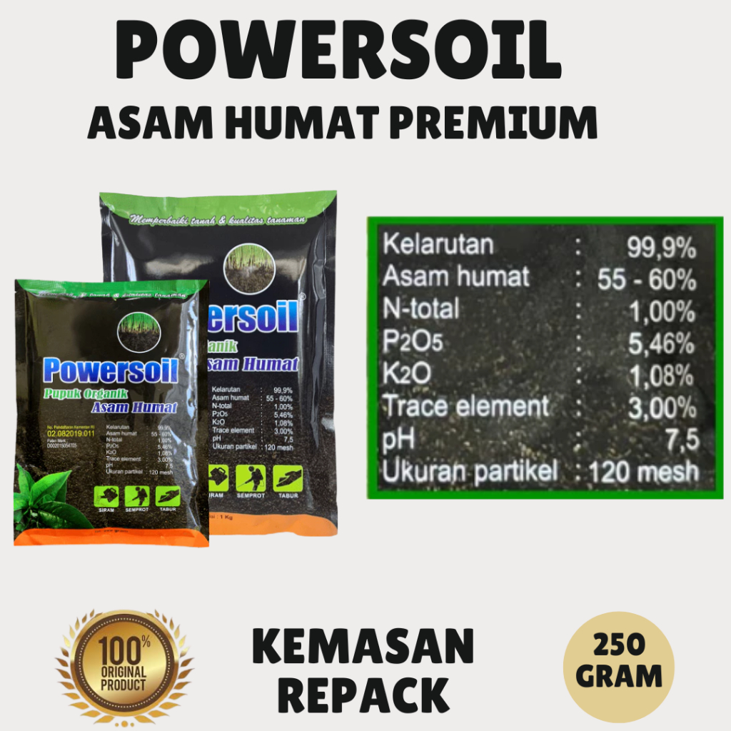 Jual Powersoil Asam Humat 250 gram Kemasan Repack Pupuk Organik Pembenah Penyubur Tanah Untuk ...