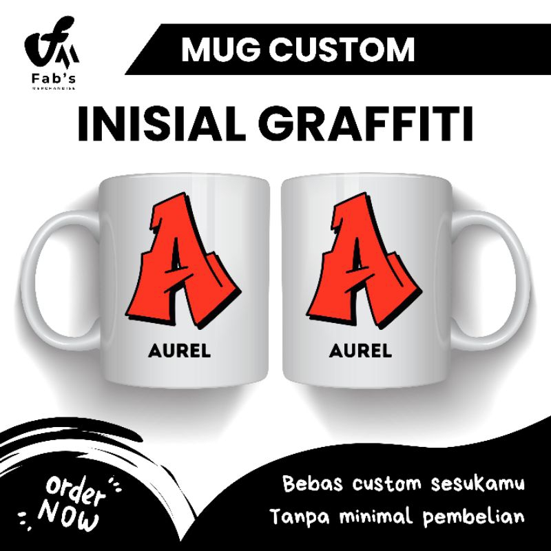 Jual MUG CUSTOM INISIAL GRAFFITI / KADO HADIAH HAMPERS SOUVENIR ALFABET ...