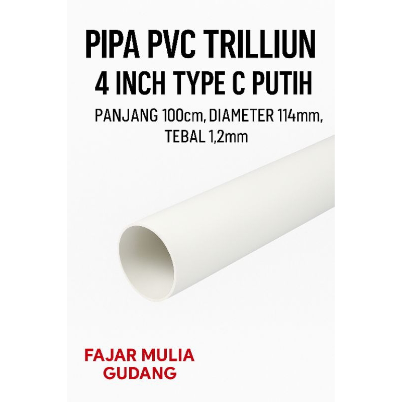 Jual Pipa PVC Trilliun 4 Inch Type C Putih – Panjang 100cm, Diameter ...