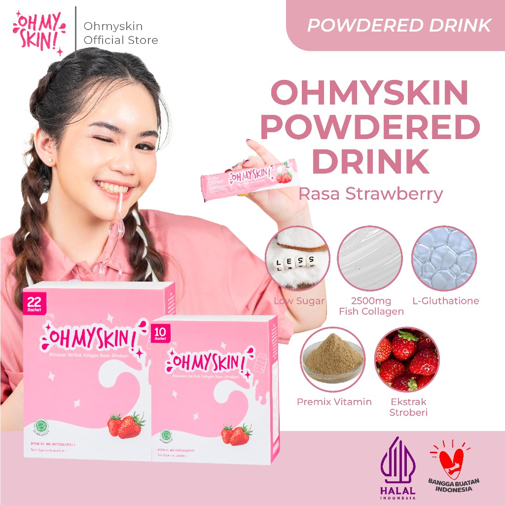 Jual Oh My Skin! Ecer Powdered Drink Strawberry with 2500mg Collagen and L-Glutathione | Shopee ...