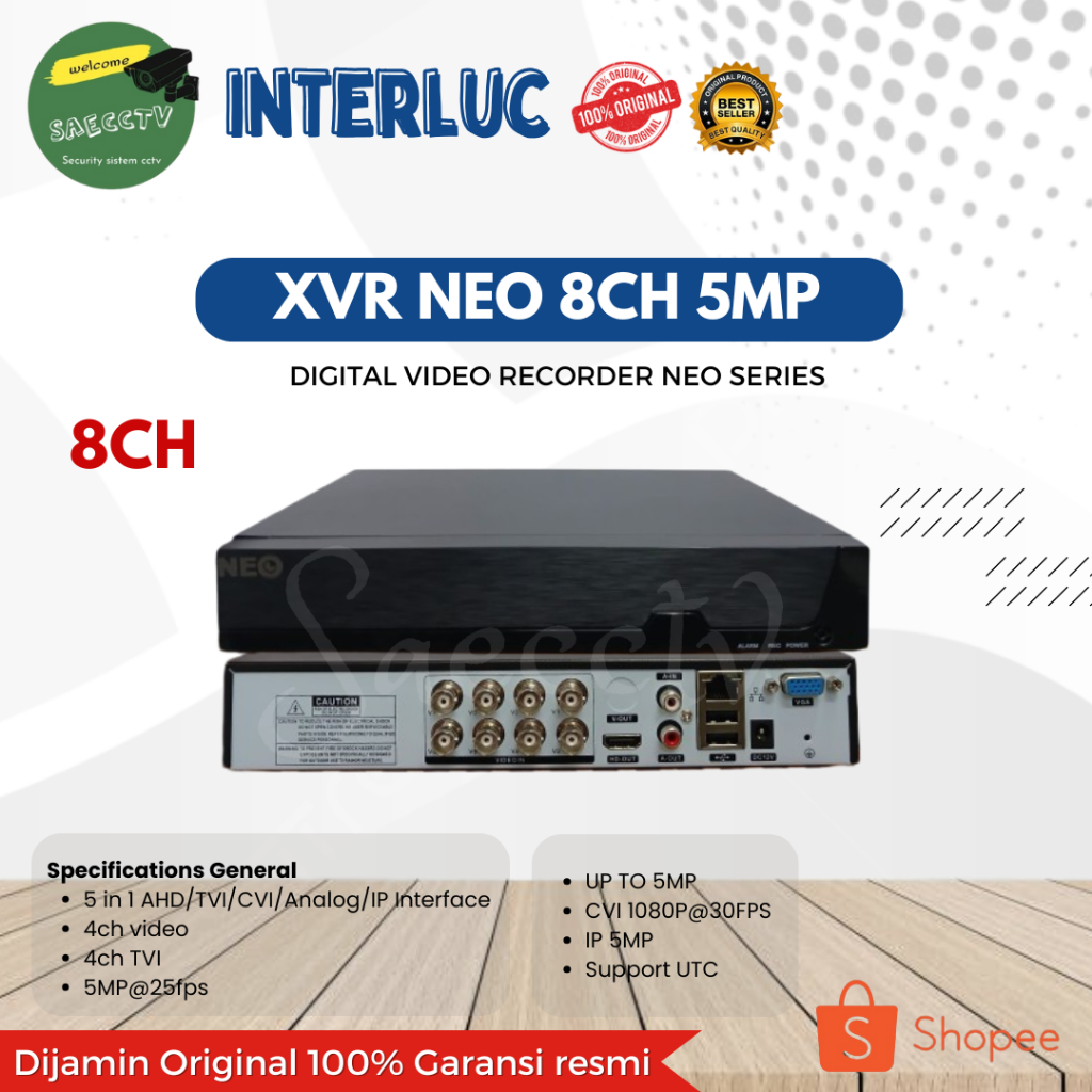 Jual DVR 8 CHANEL XVR NEO INTERLUC UP TO 5MP SUPORT TVI.CVI.AHD.CVBS ...