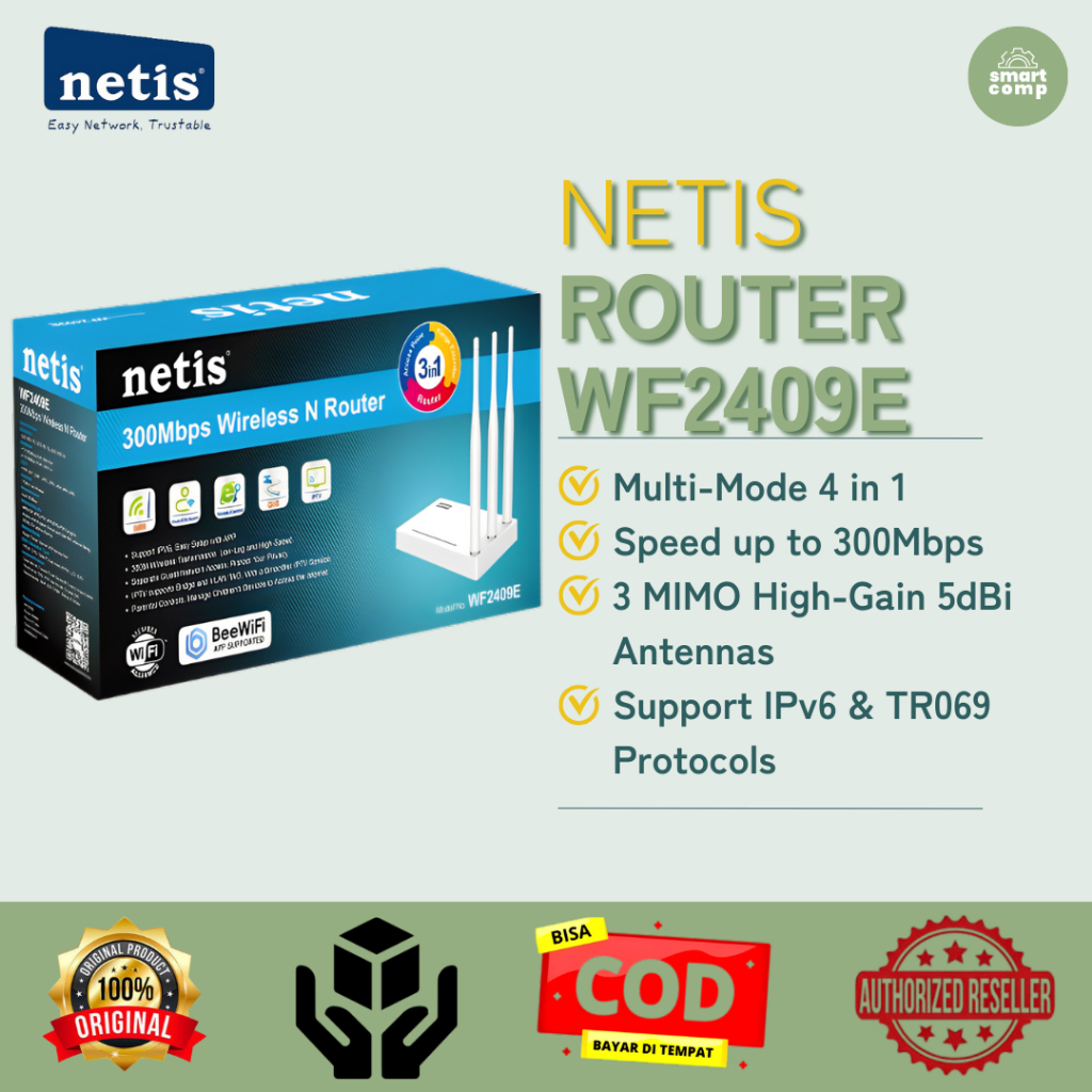 Jual NETIS WF2409E 300Mbps Smart Wireless Router – 3 Antena / W4 4 Antenna 300Mbps Router ...