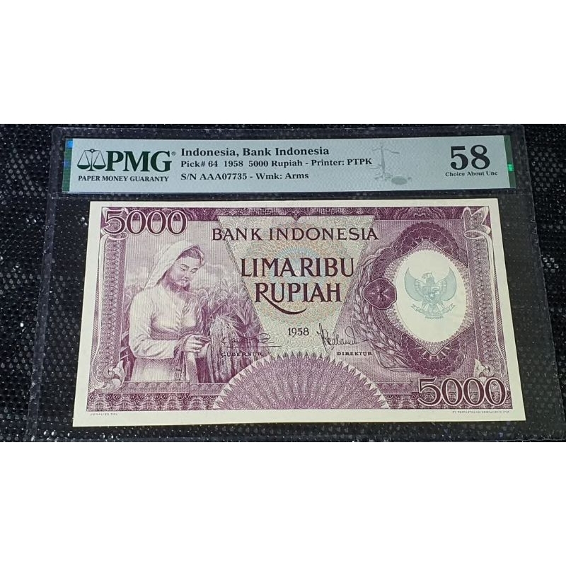Jual UANG KUNO 5000 PEKERJA VIOLET TAHUN 1958 BERSERTIFIKAT PMG ...