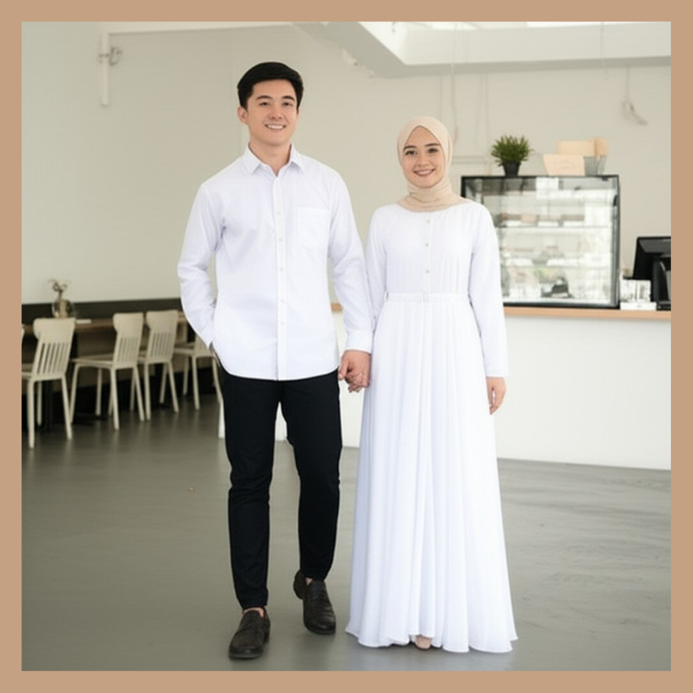 Jual GAMIS COUPLE PASANGAN SUAMI ISTRI HARMONIS WARNA WHITE TERBARU BY SAUDAGAR BAJU MUSLIM ...