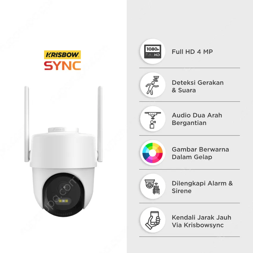 Jual Krisbow Sync CCTV IP Camera Pan-Tilt-Zoom Wi-Fi QHD 2K Color Night ...