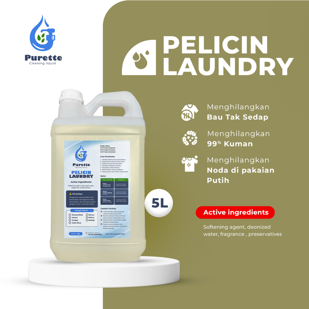 Jual Pewangi Pelicin Setrika Pakaian Laundry PREMIUM PURETTE 5L ...