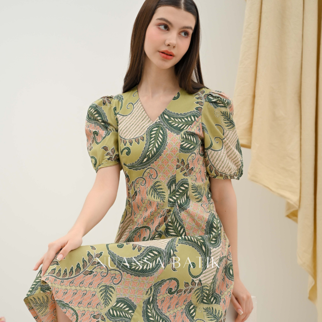 Jual Nuansa Batik Dress Batik Midi Lengan Pendek Bahan Katun Stretch ...