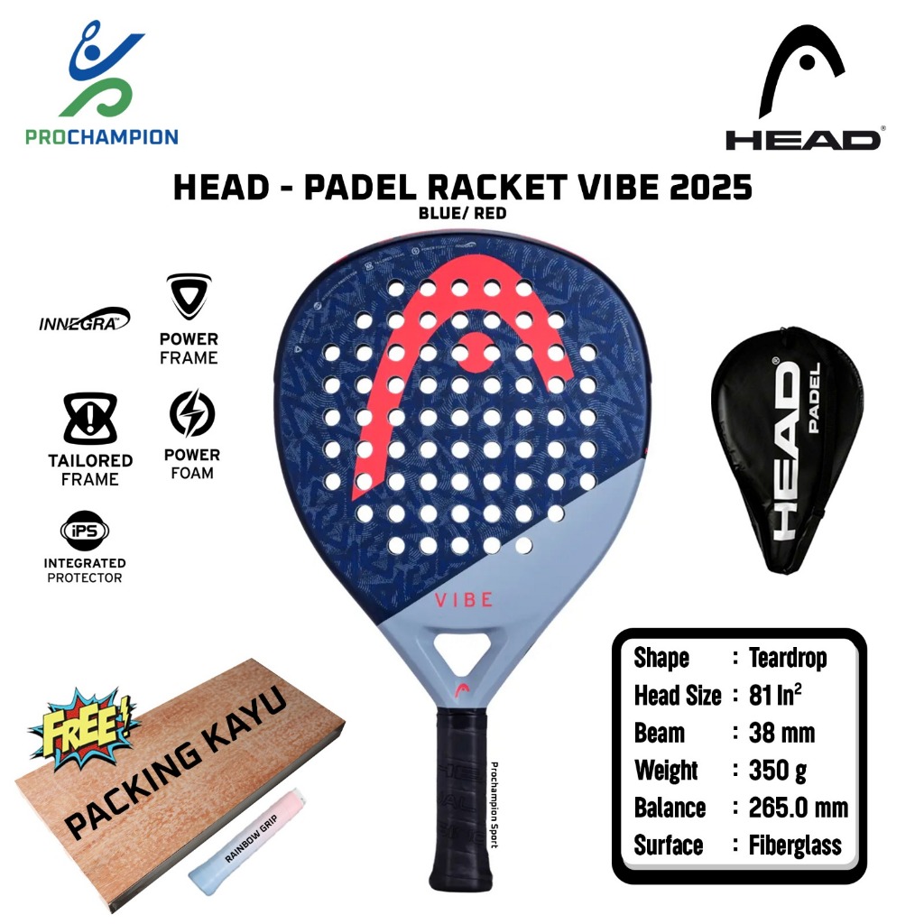 Jual Padel Raket Head VIBE 2025 350 G Blue Red | Shopee Indonesia