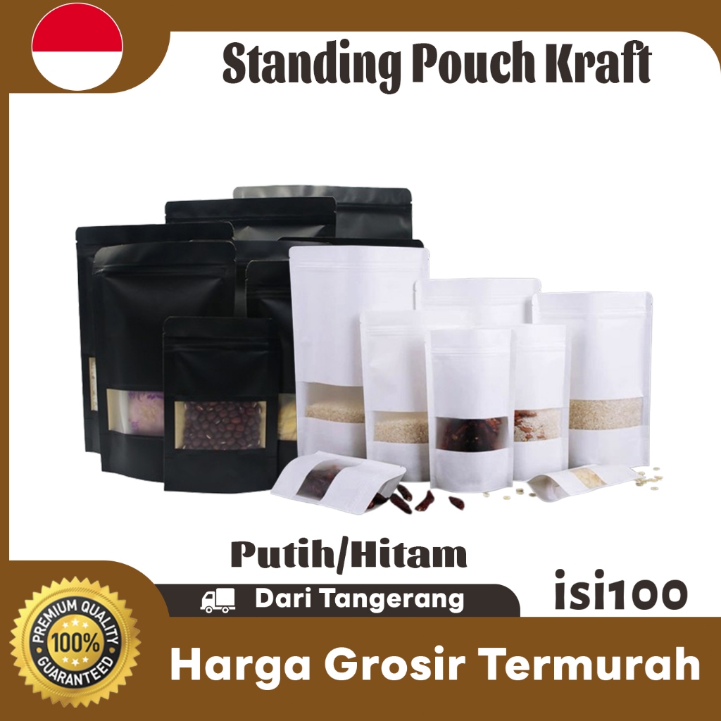 Jual isi100 Standing Pouch Putih/Hitam Kraft Paper Ziplock Window ...