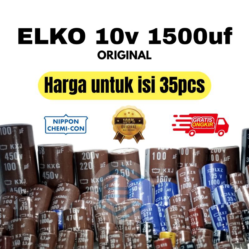 Jual ELKO 10v 1500uf ELCO 1500uf 10v AUR ORIGINAL (isi 35pcs) | Shopee Indonesia