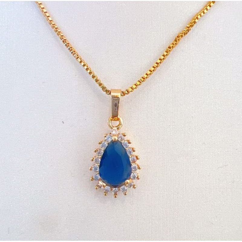 Jual Kalung Titanium Warna Gold Liontin Permata Biru Ukuran 45cm-60cm ...