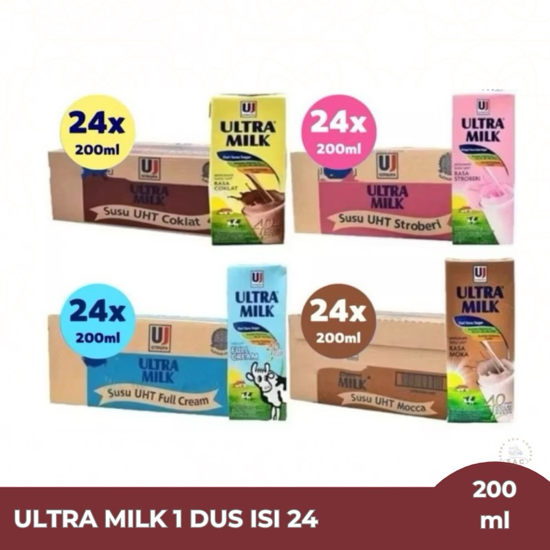 Jual [1DUS isi 24] Ultra Milk susu UHT 200ml Full Cream Strawberry Cokelat | Shopee Indonesia